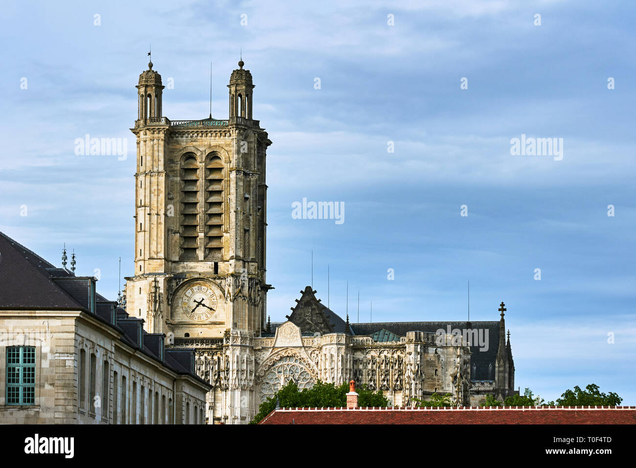 historic buildings and tower of the Cathedral Troyes, France Stock ...