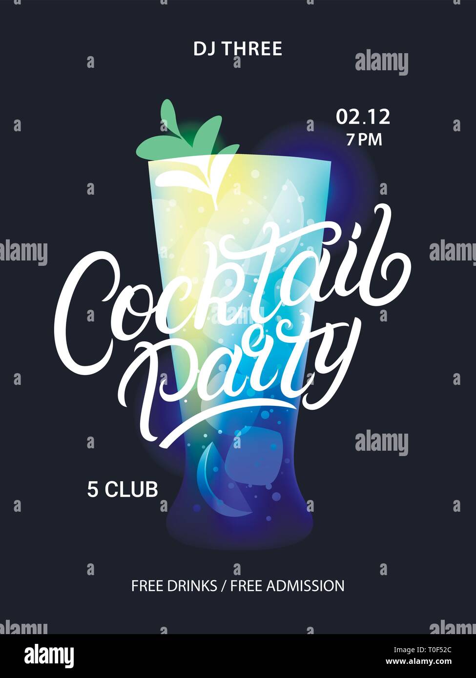 Cocktail party poster. Hand written lettering quote with alcohol ...