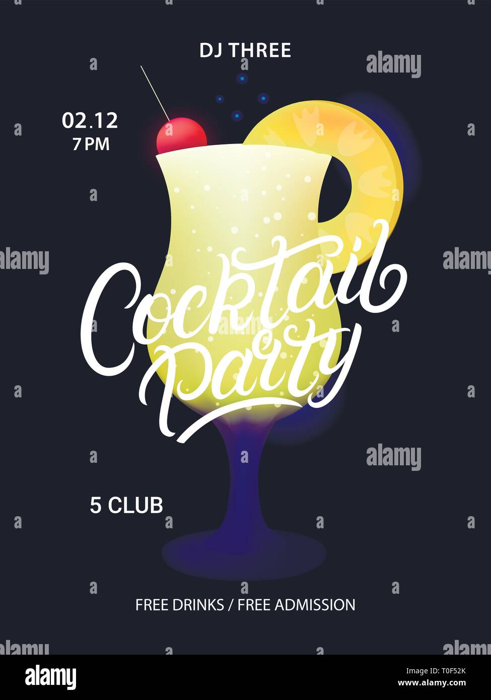 Cocktail party poster. Hand written lettering quote with alcohol ...