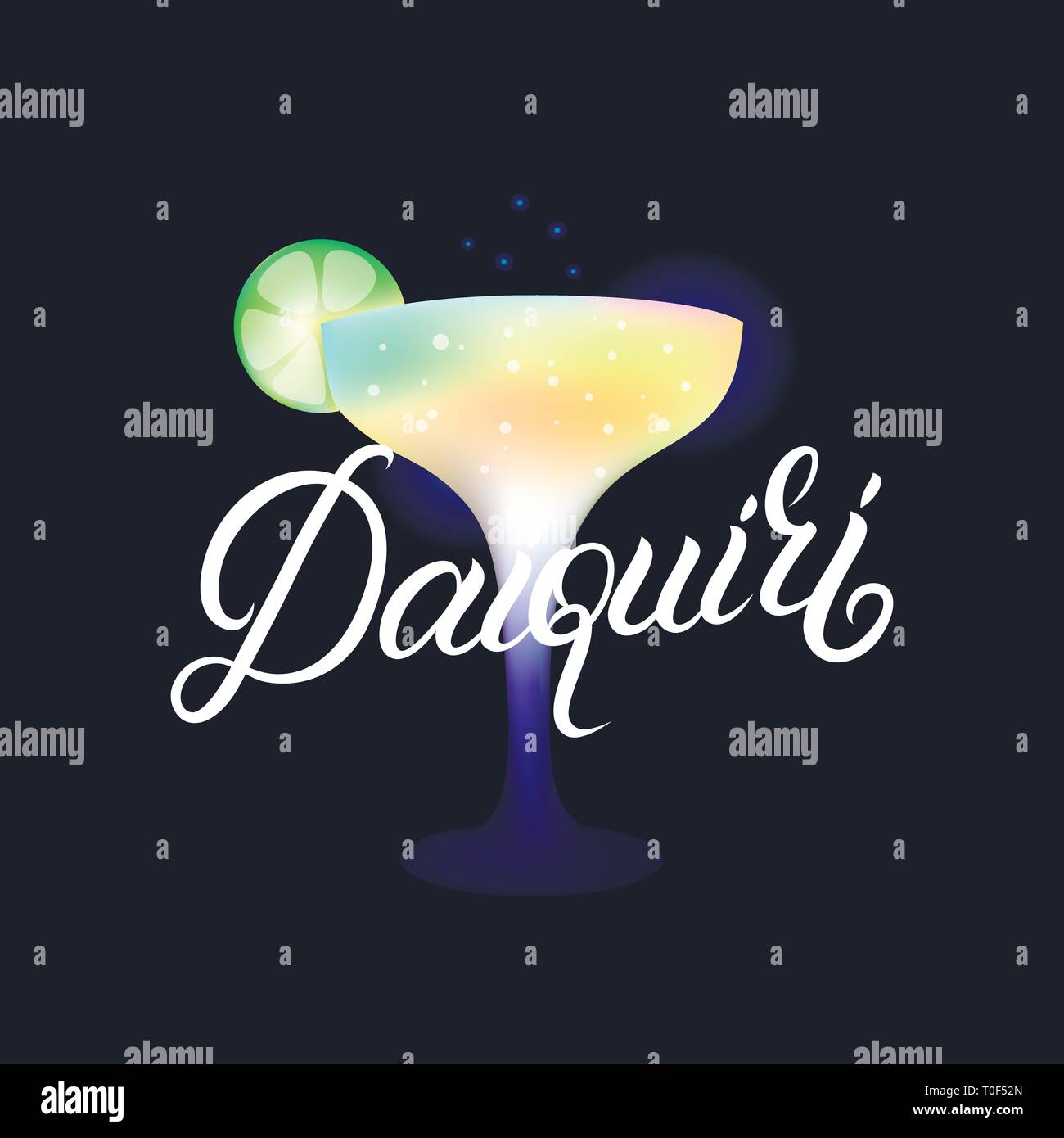 Daiquiri. Modern hand written lettering label. Dark background. Trendy ...