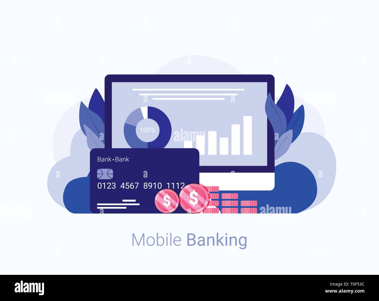 Internet banking concept. Laptop, credit card, money and web interface ...