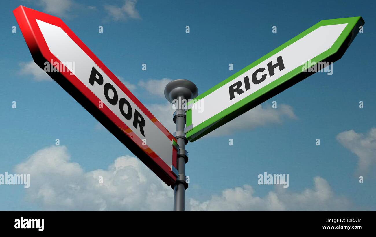 Poor - Rich street arrow signs - 3D rendering illustration Stock Photo ...