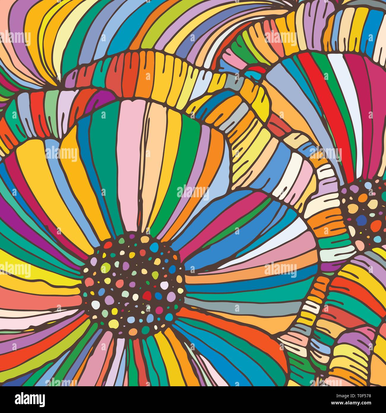 Vector doodle outline abstract ornamental flowers stripe background ...