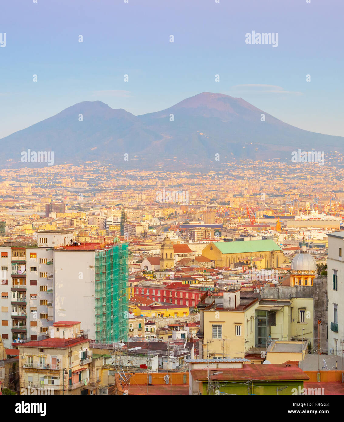 Skyline of beautiful Naples at twilight. Aerial view. Italy Stock Photo ...