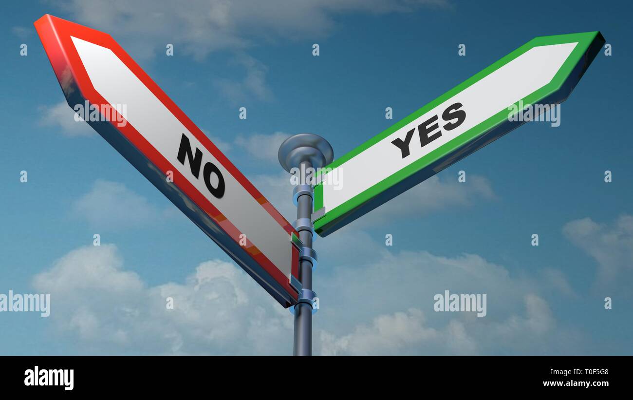 No - Yes arrow street signs concept - 3D rendering illustration Stock ...