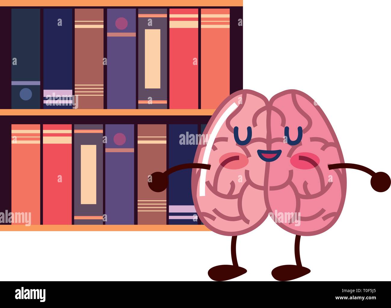 brain cartoon bookshelf books creativity vector illustration Stock ...