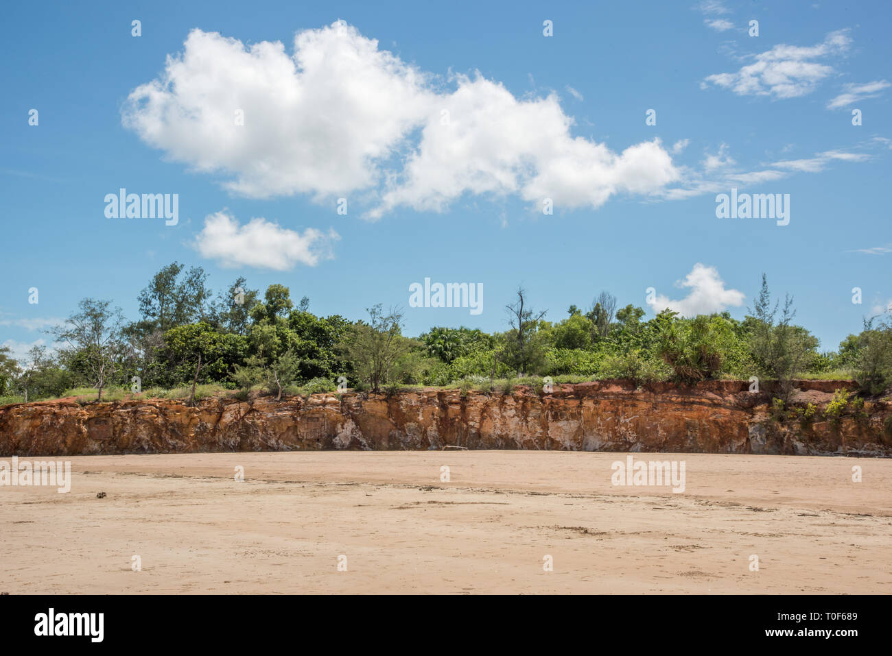 Dripstone cliffs and native flora under a blue sky with clouds at the ...
