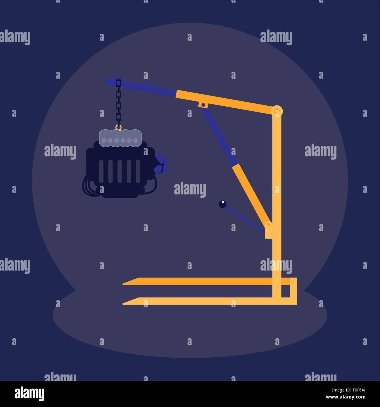 car engine in crane mechanic workshop vector illustration design Stock ...