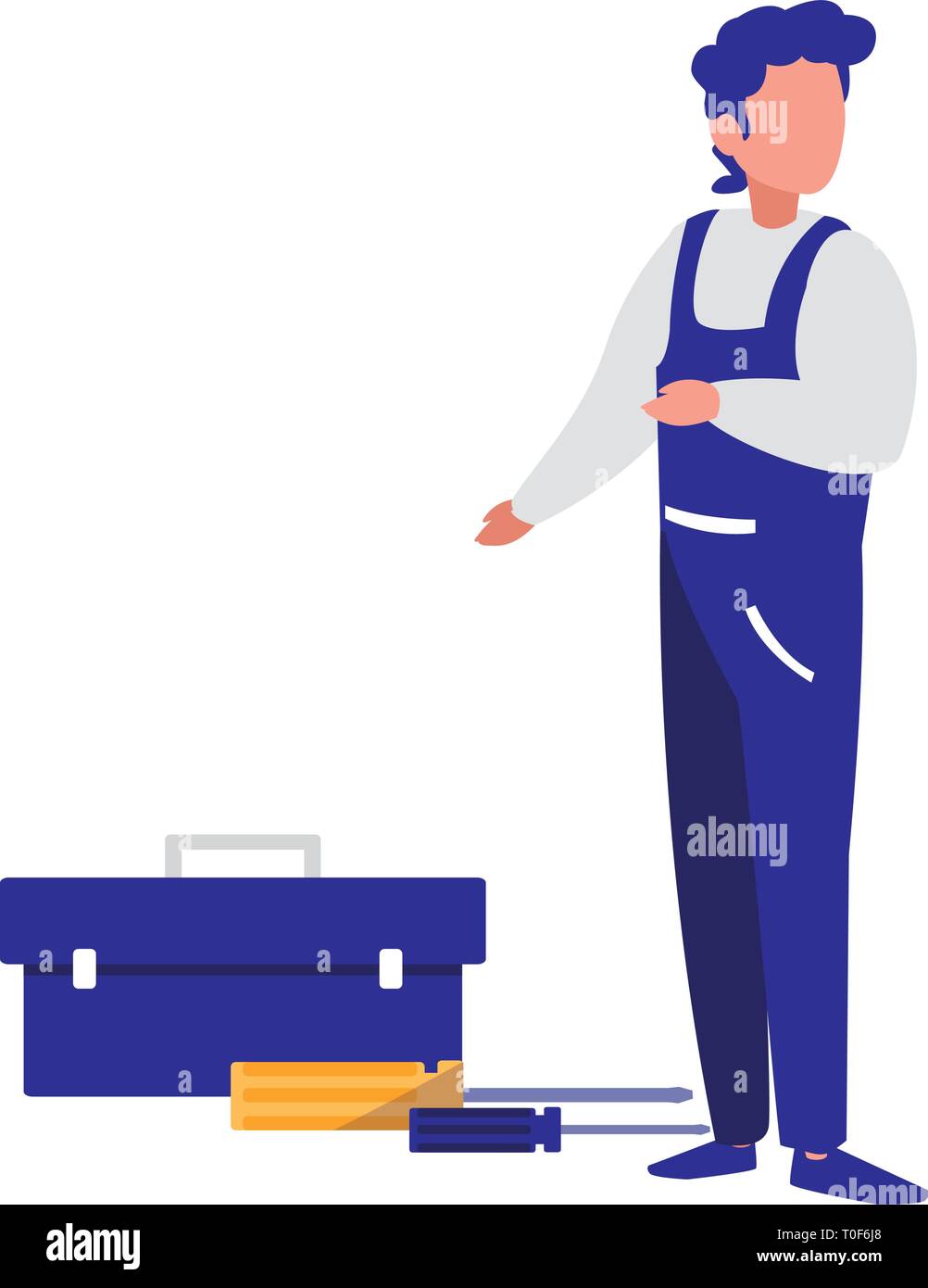 mechanic worker with toolbox vector illustration design Stock Vector ...