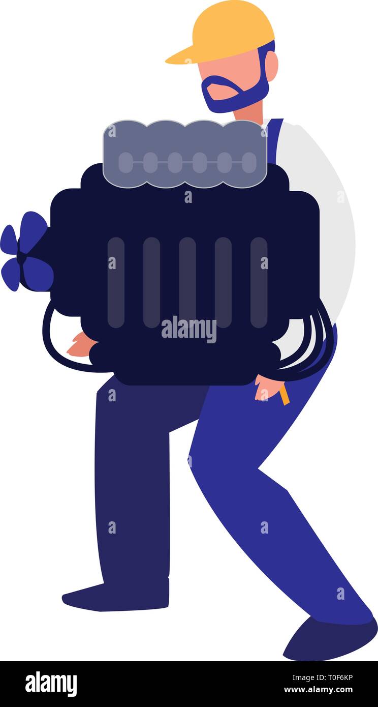 mechanic worker lifting car engine vector illustration design Stock ...