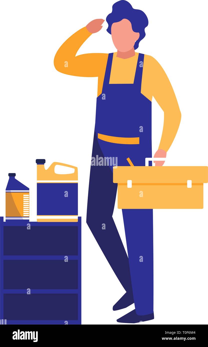 mechanic worker with toolbox vector illustration design Stock Vector ...