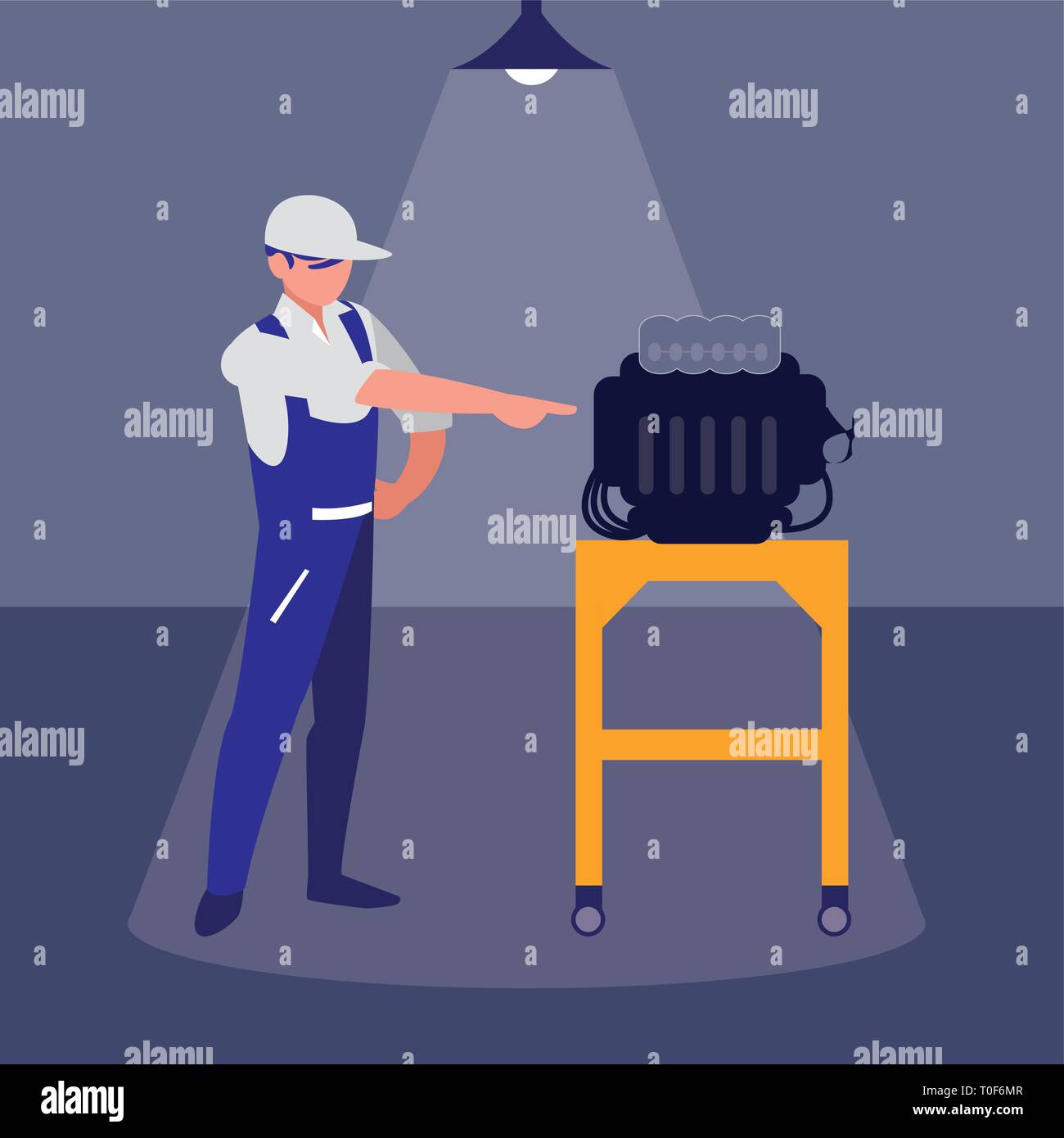 mechanic worker with car engine vector illustration design Stock Vector ...