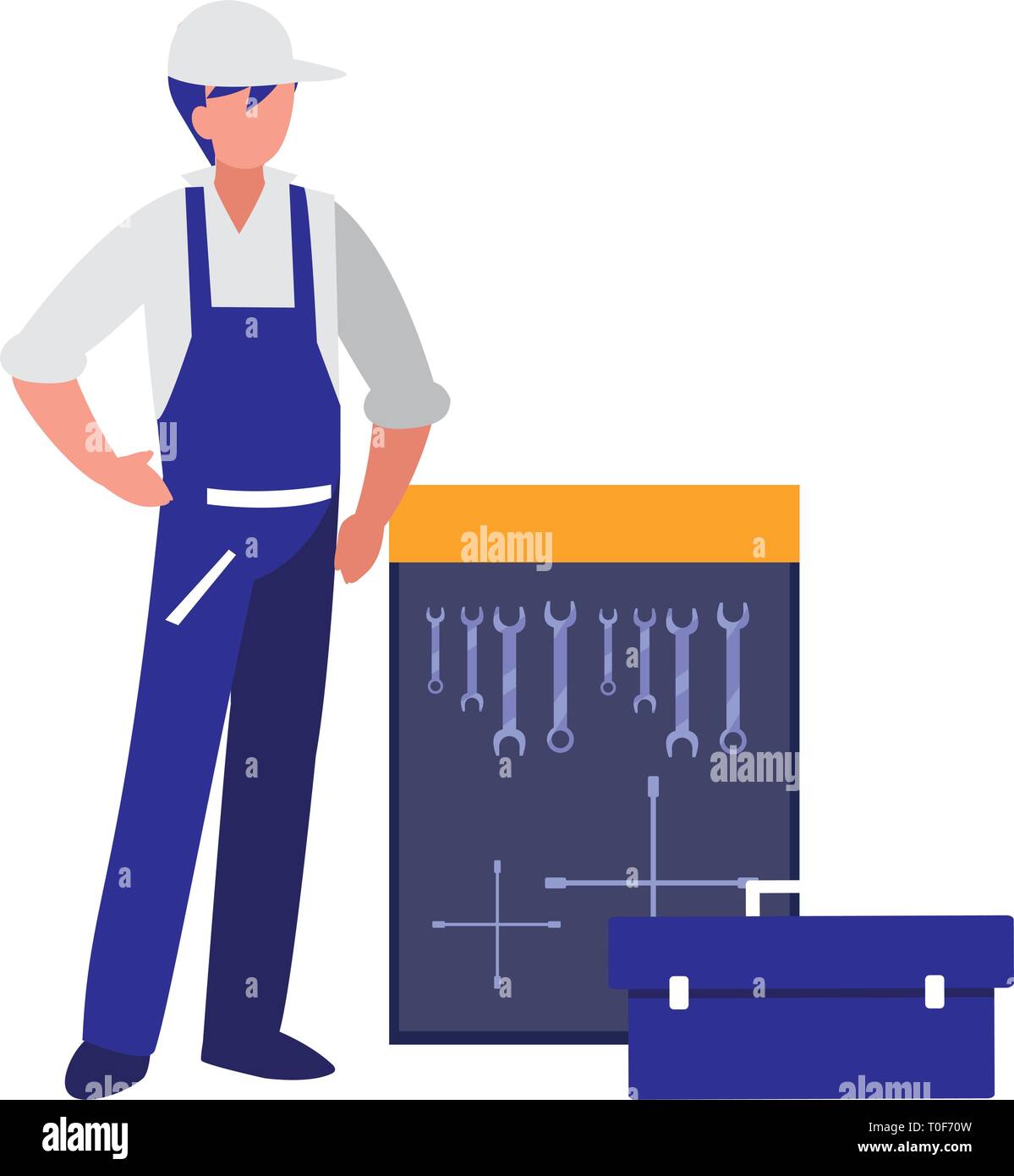 mechanic worker with toolbox vector illustration design Stock Vector ...