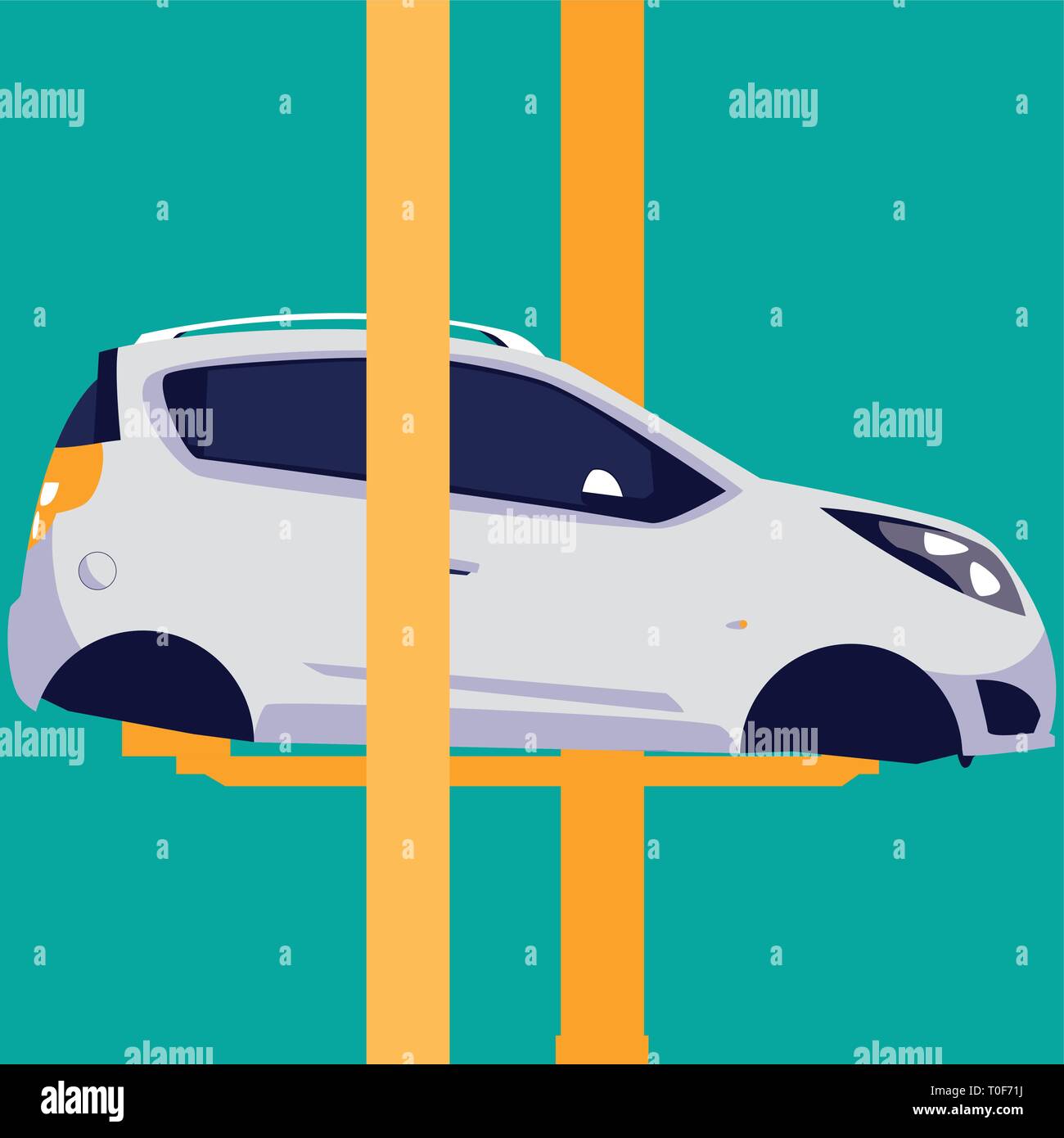 car vehicle in platform mechanical workshop vector illustration design ...