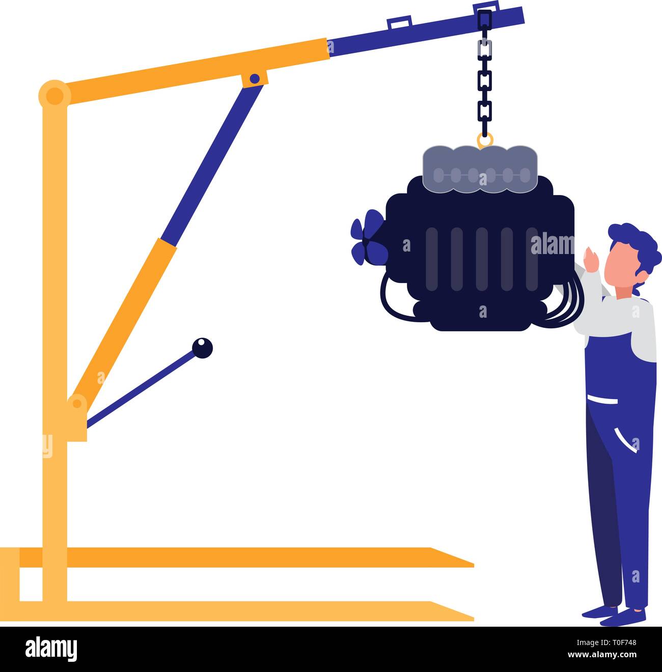 mechanic worker with car engine hanging vector illustration design ...