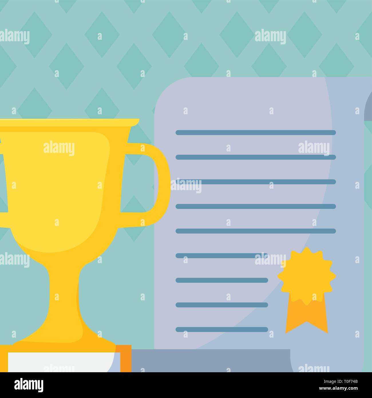 graduation certificate with trophy cup vector illustration design Stock ...