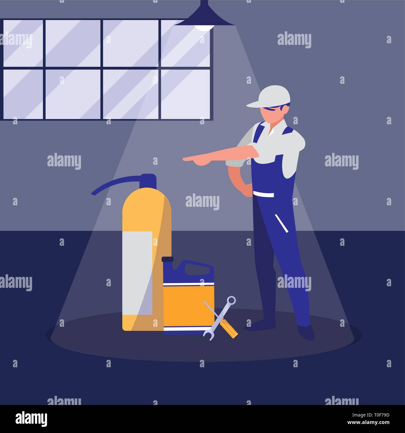 mechanic worker with extinguisher fire vector illustration design Stock ...