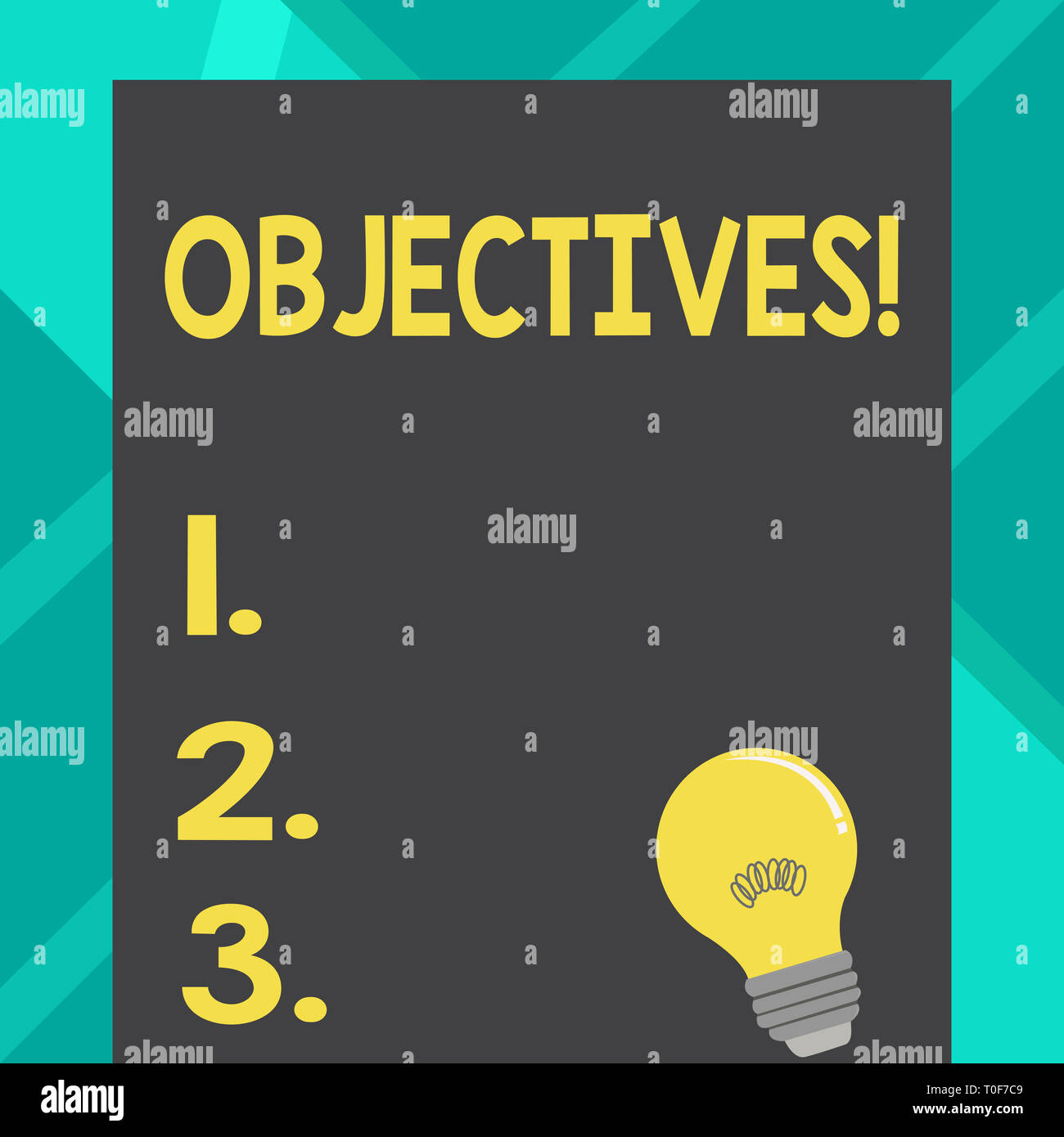 Text sign showing Objectives. Business photo text Goals planned to be ...