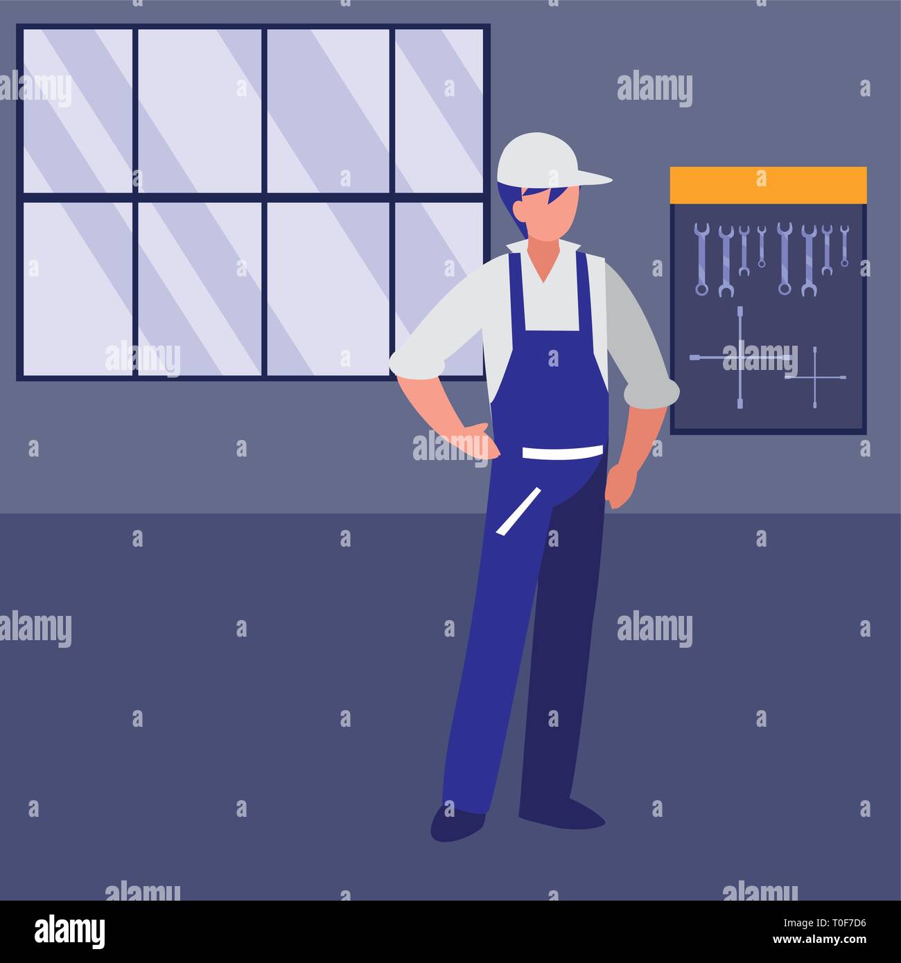 mechanic worker in the workshop place vector illustration design Stock ...