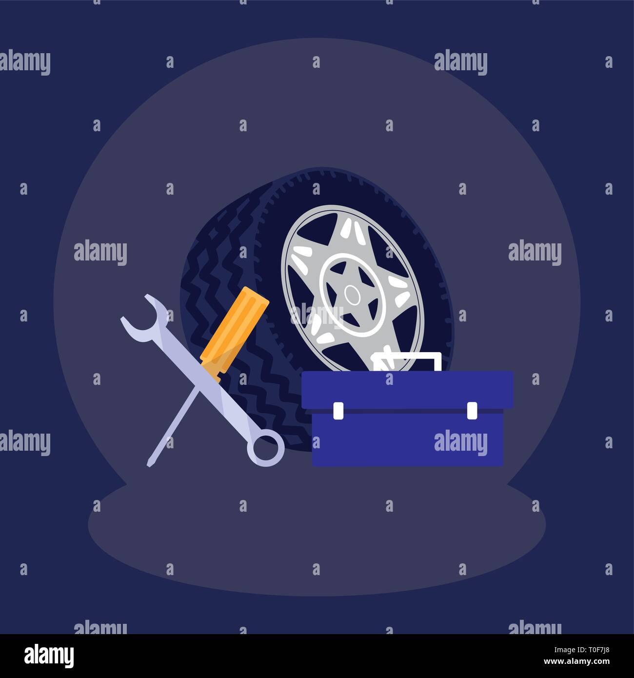 tools box mechanic with wrench keys and tire vector illustration design ...
