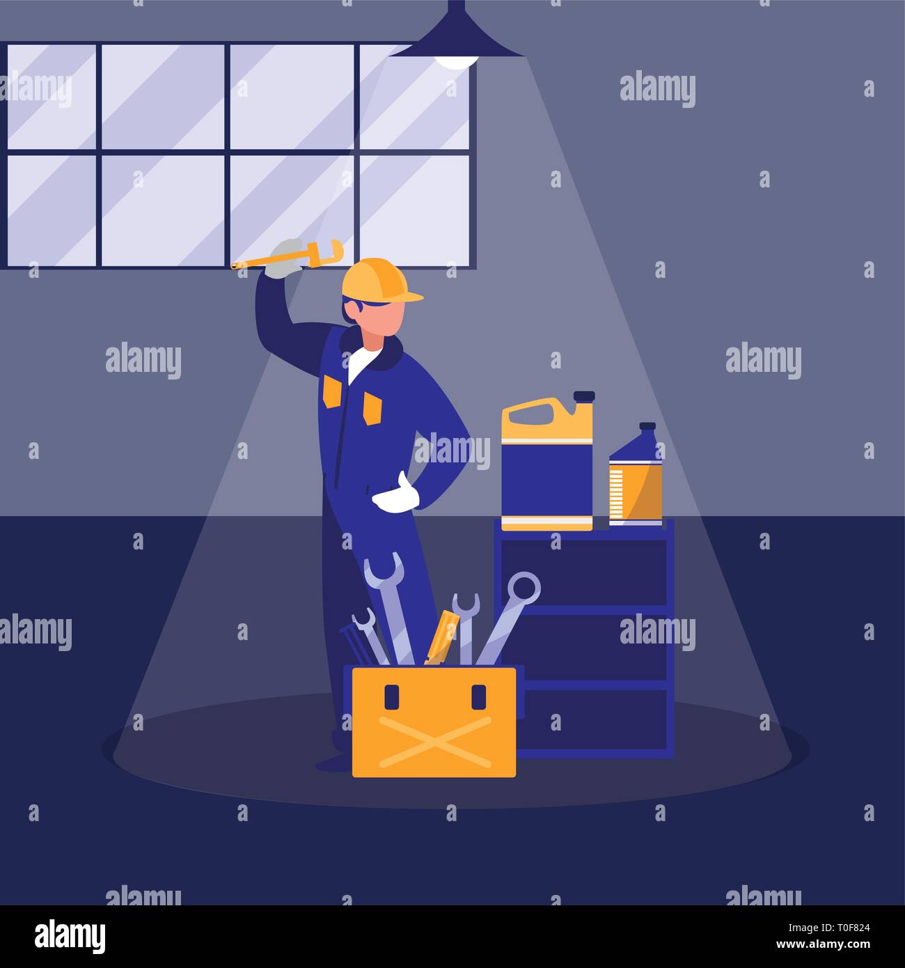 mechanic worker with oil gallon vector illustration design Stock Vector ...