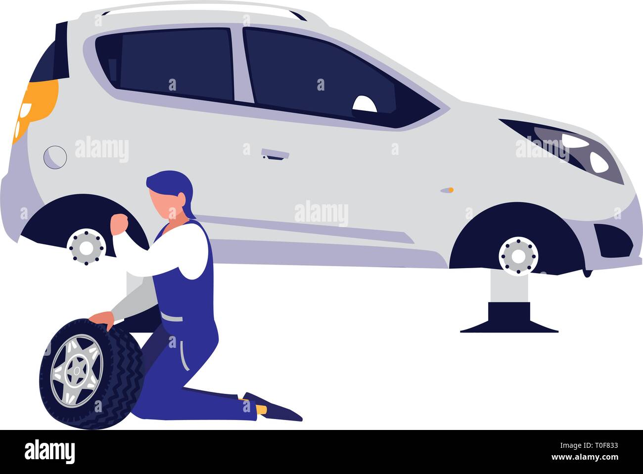 mechanic worker with car vehicle vector illustration design Stock ...