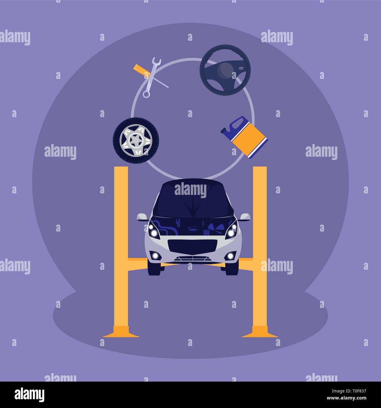 car vehicle in platform mechanical workshop vector illustration design ...