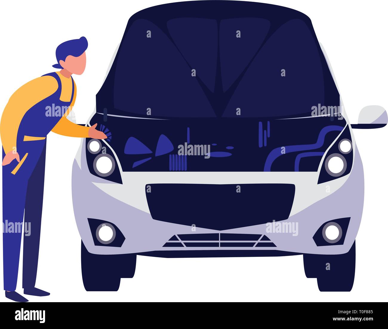 mechanic worker with car vehicle vector illustration design Stock ...