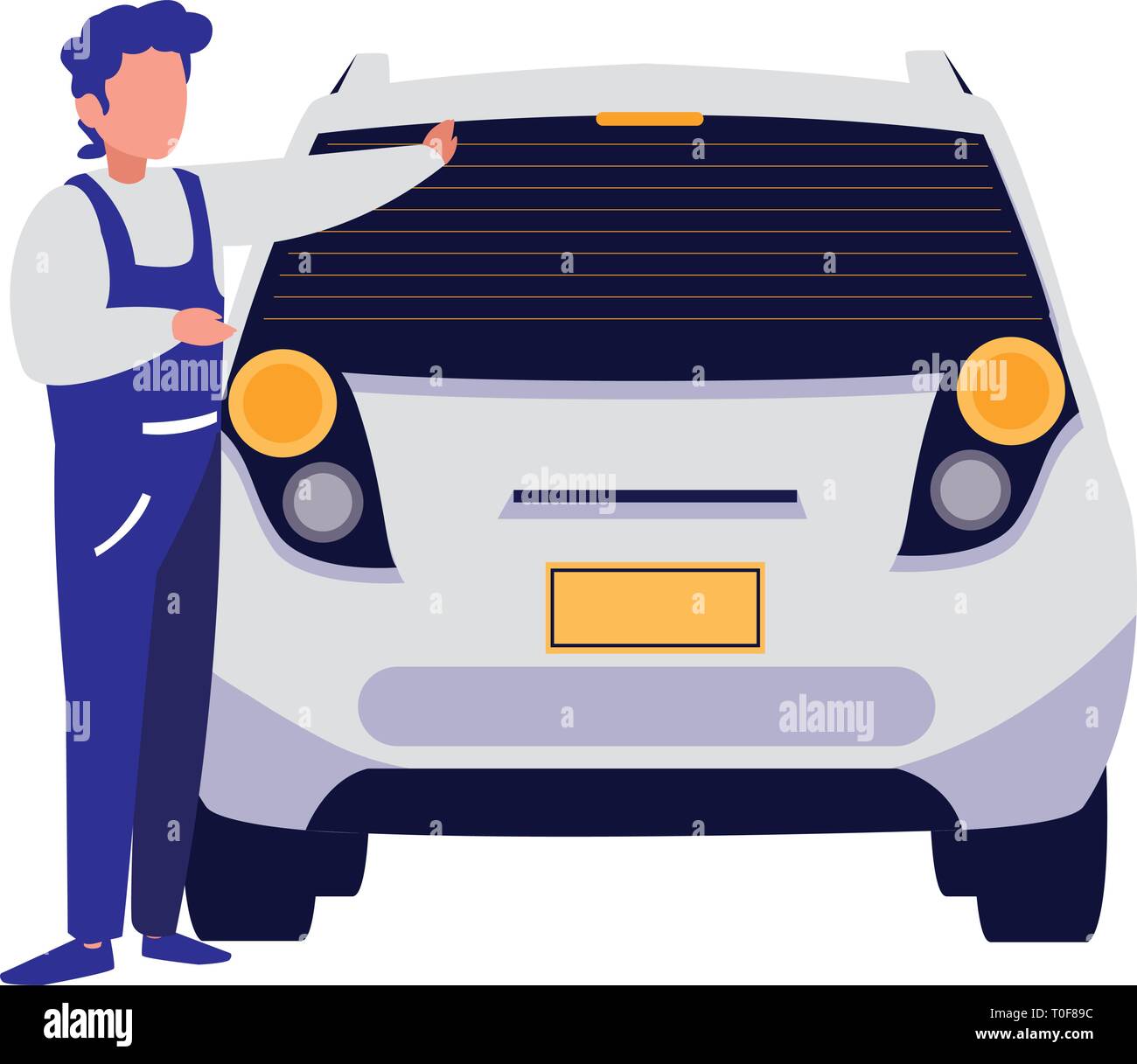 mechanic worker with car vehicle vector illustration design Stock ...