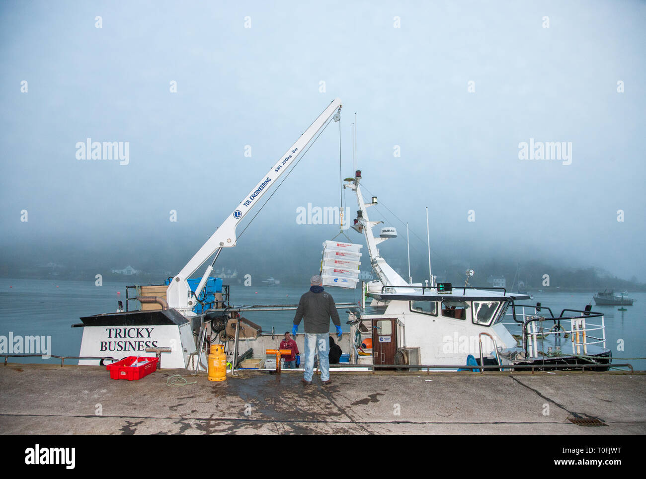 Crosshaven, Co. Cork, Ireland. 20th March, 2019. Crew of the fishing ...