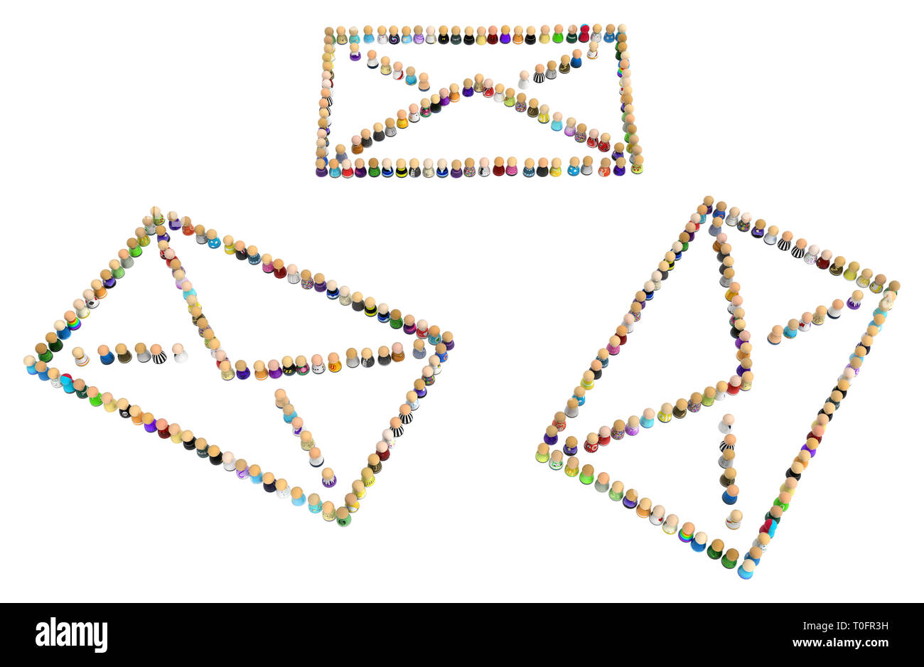 Crowd of small symbolic figures forming mail letter shape, 3d ...