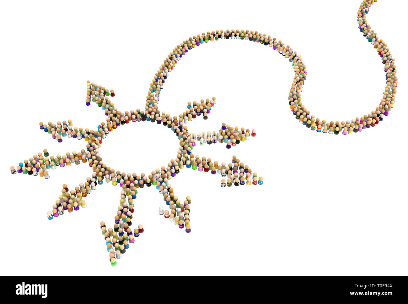 Crowd of small symbolic figures forming ring arrows path shape, 3d ...