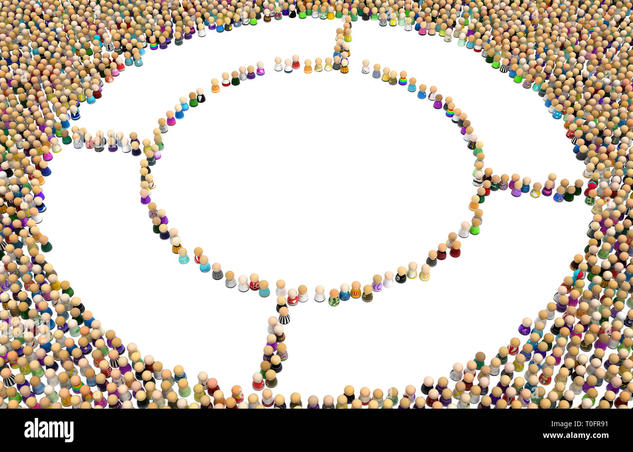 Crowd of small symbolic figures big target circle shape, 3d ...