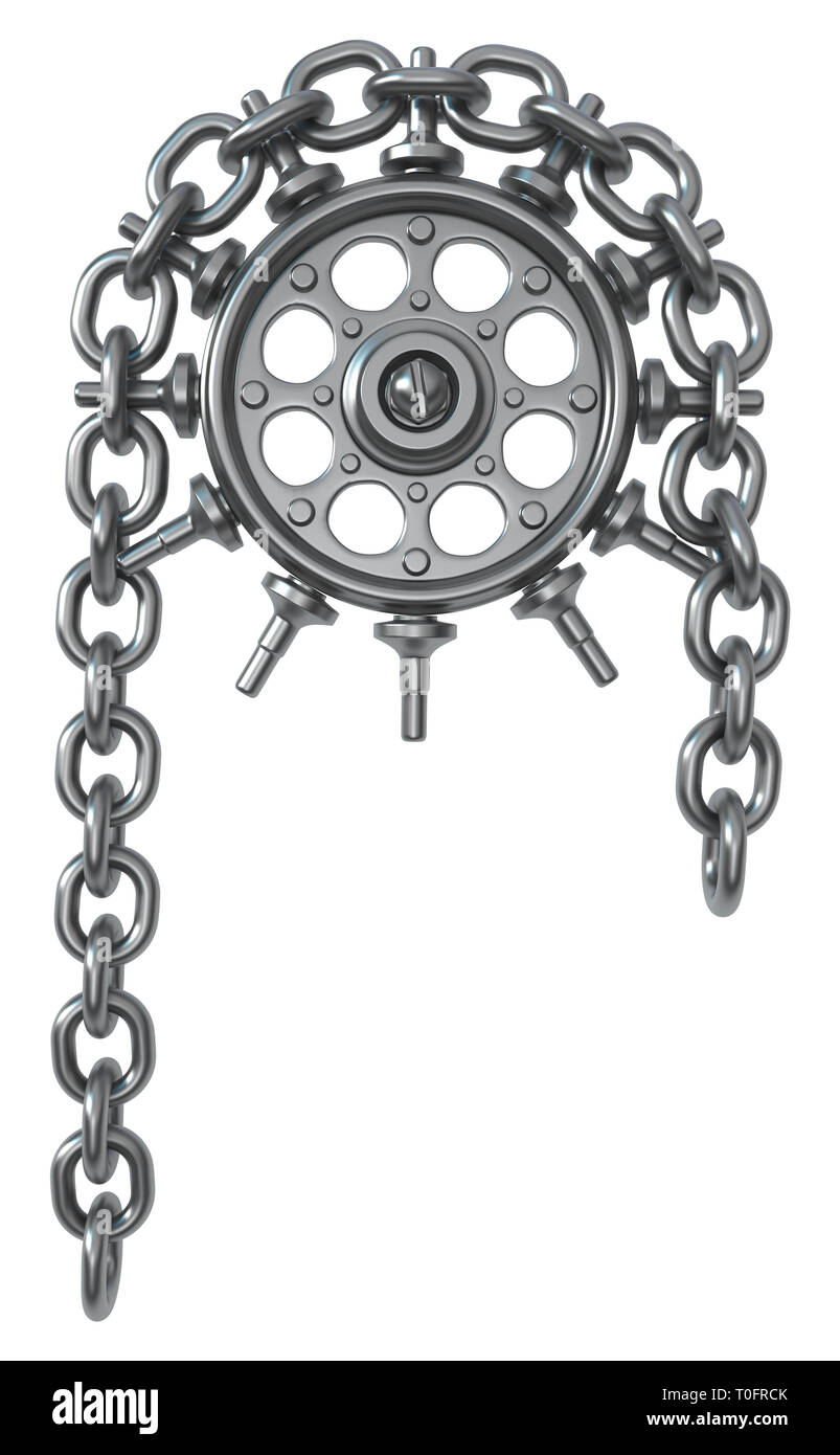 Chain gear wheel, dark grey metal 3d illustration, isolated, vertical ...