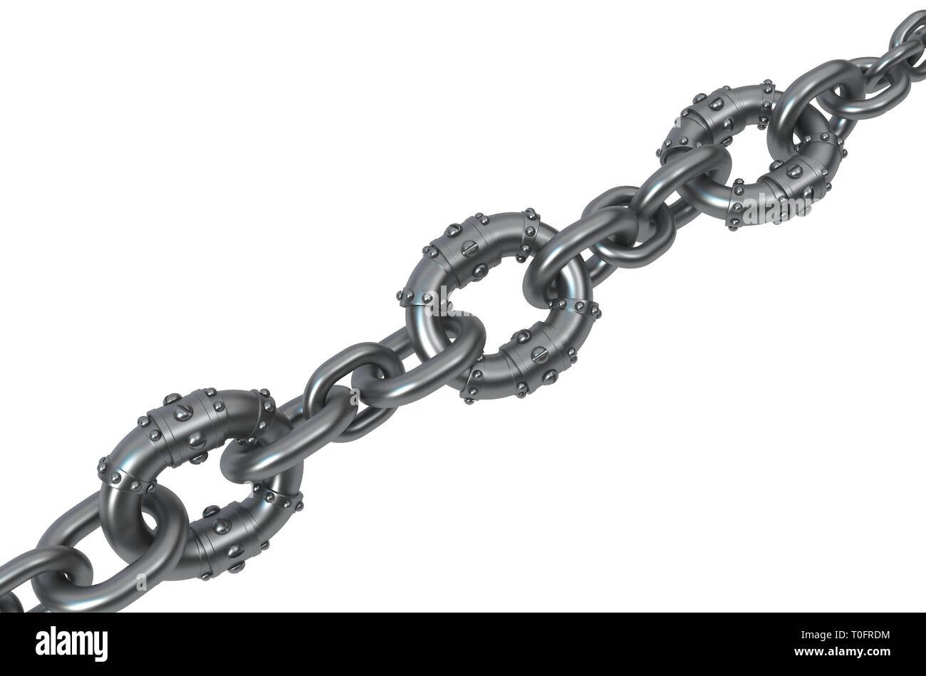 Chain with reinforced strong links, dark grey metal 3d illustration ...