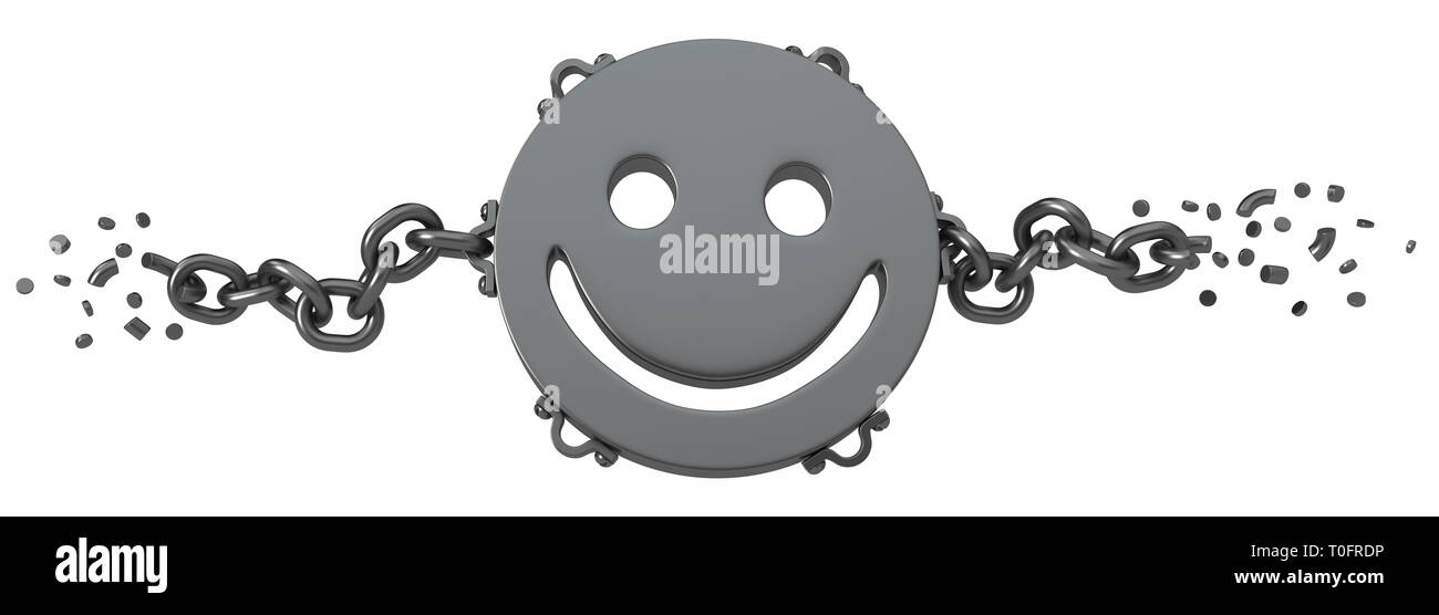 Breaking chain smile face symbol middle, dark grey metal 3d ...