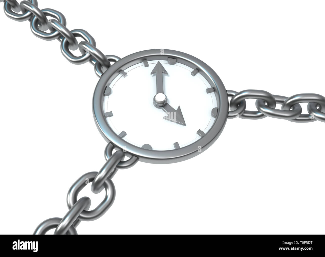 Chained clock, dark grey metal 3d illustration, isolated, horizontal ...