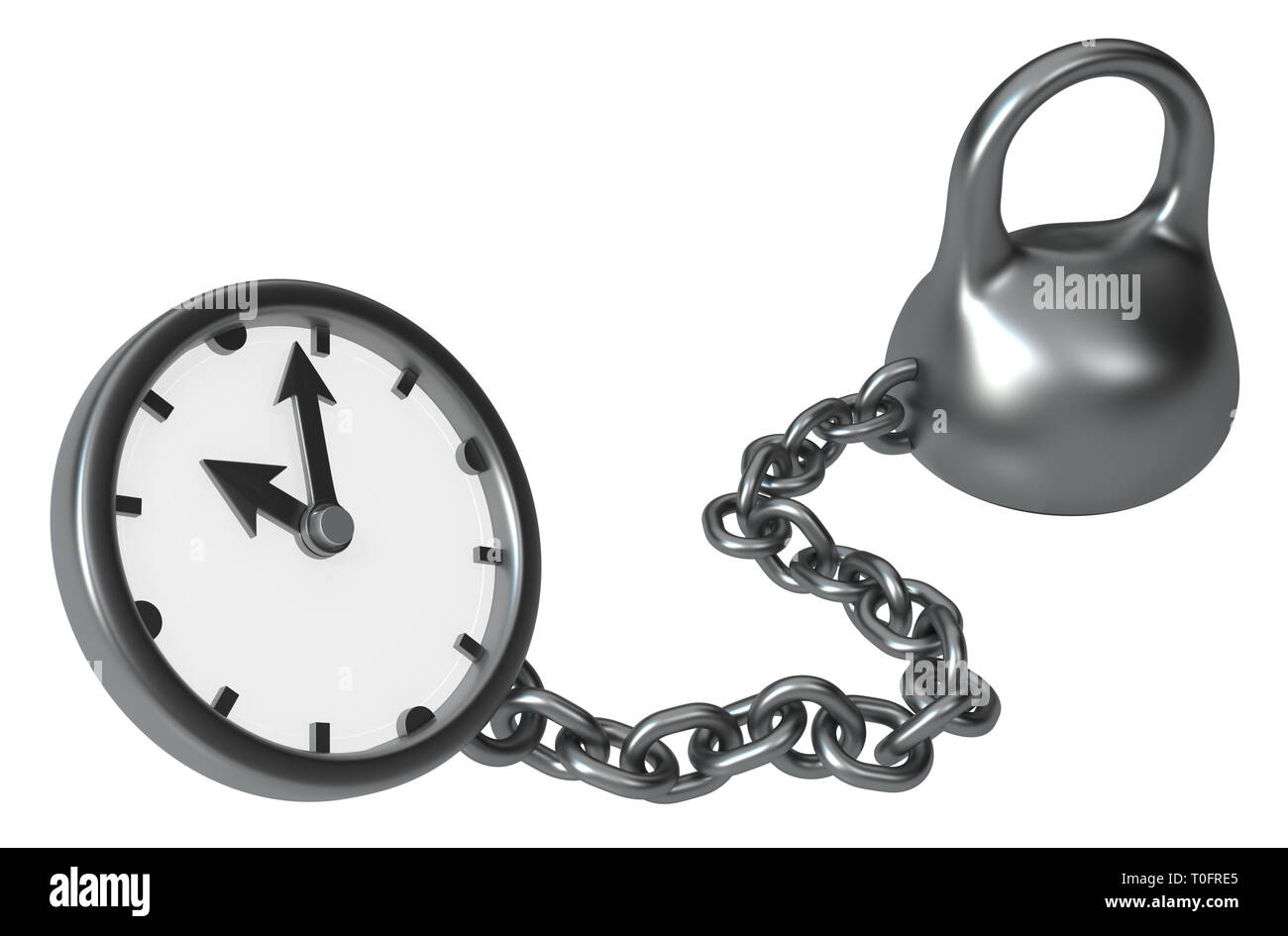 Chained clock heavy, dark grey metal 3d illustration, isolated ...
