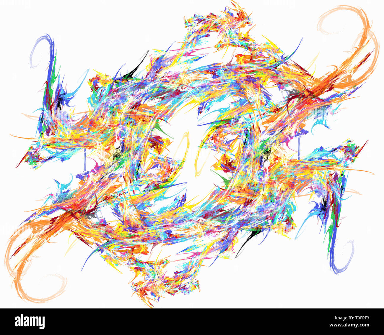 Paint splash flame ring spin color abstract, horizontal, over white ...