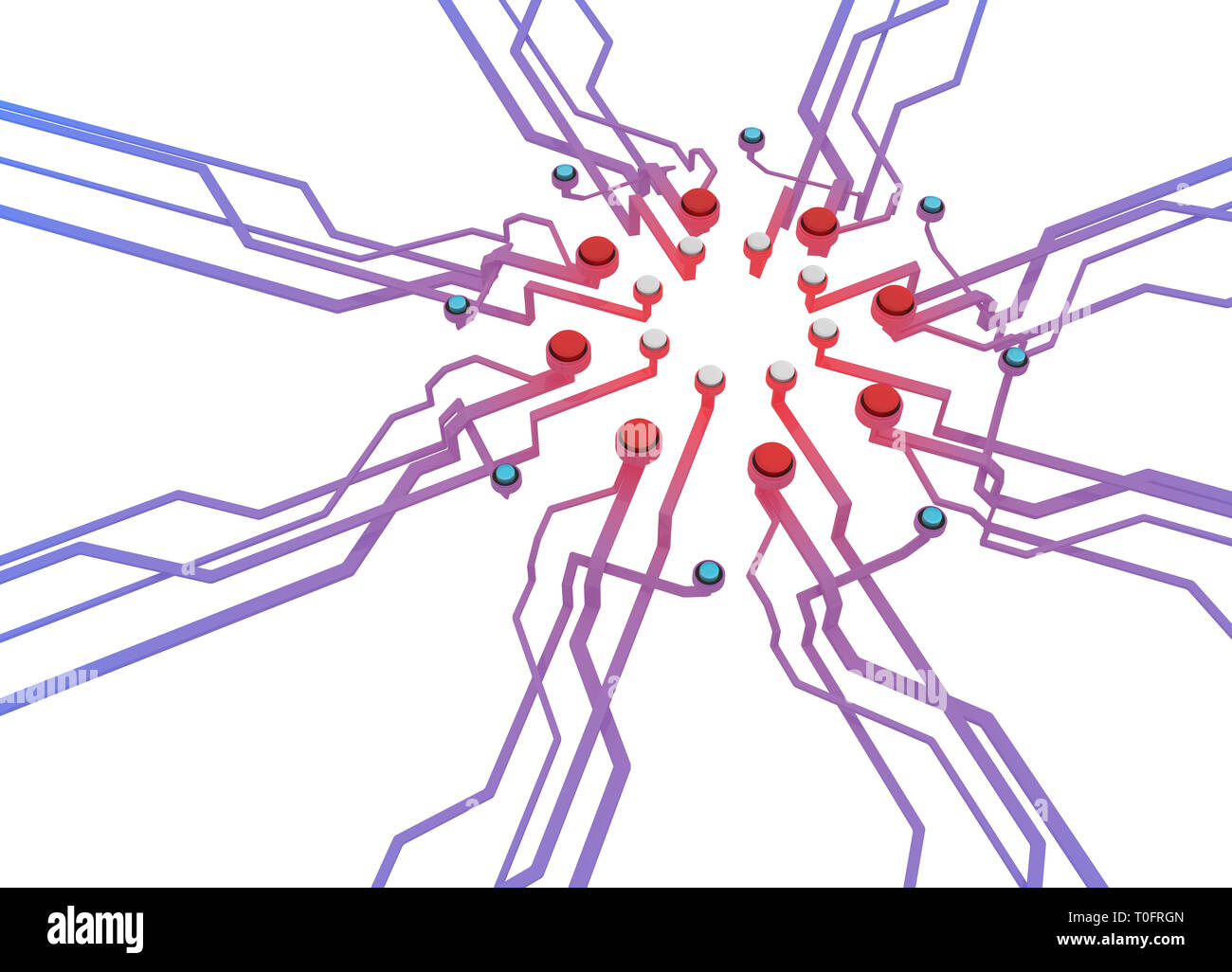 Lines blue and red connection system buttons ring, over white ...