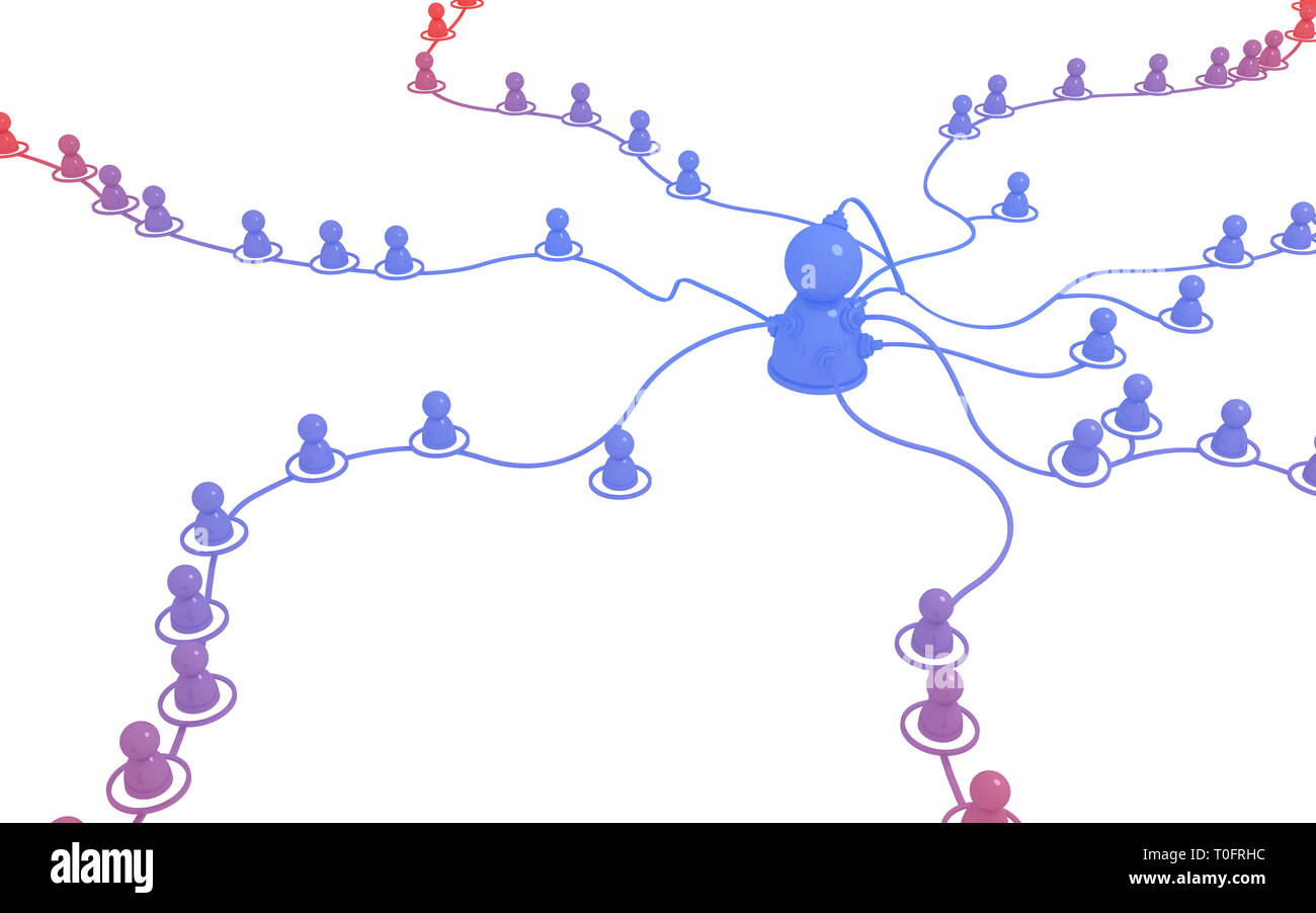 Circles people hub linked by long lines connection system red and blue ...