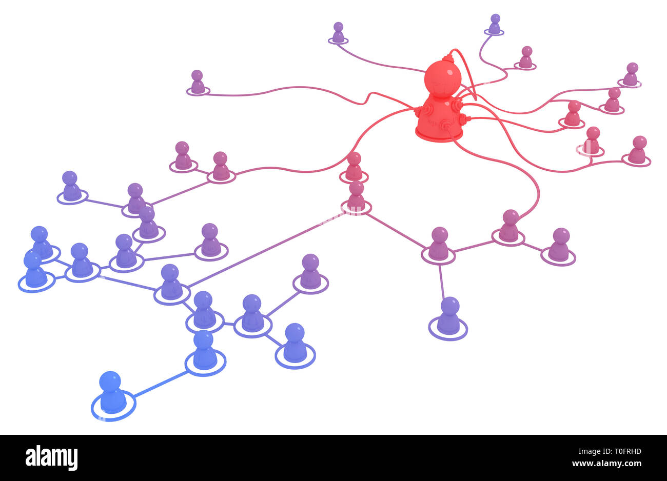 Circles people hub linked by lines connection system red and blue, over ...
