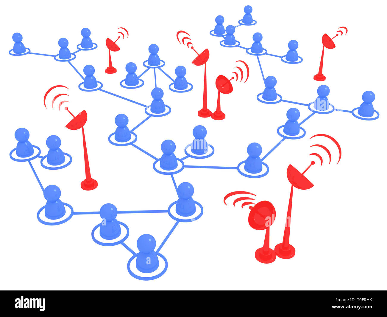 Circles linked by lines connection system signal antennae detached ...