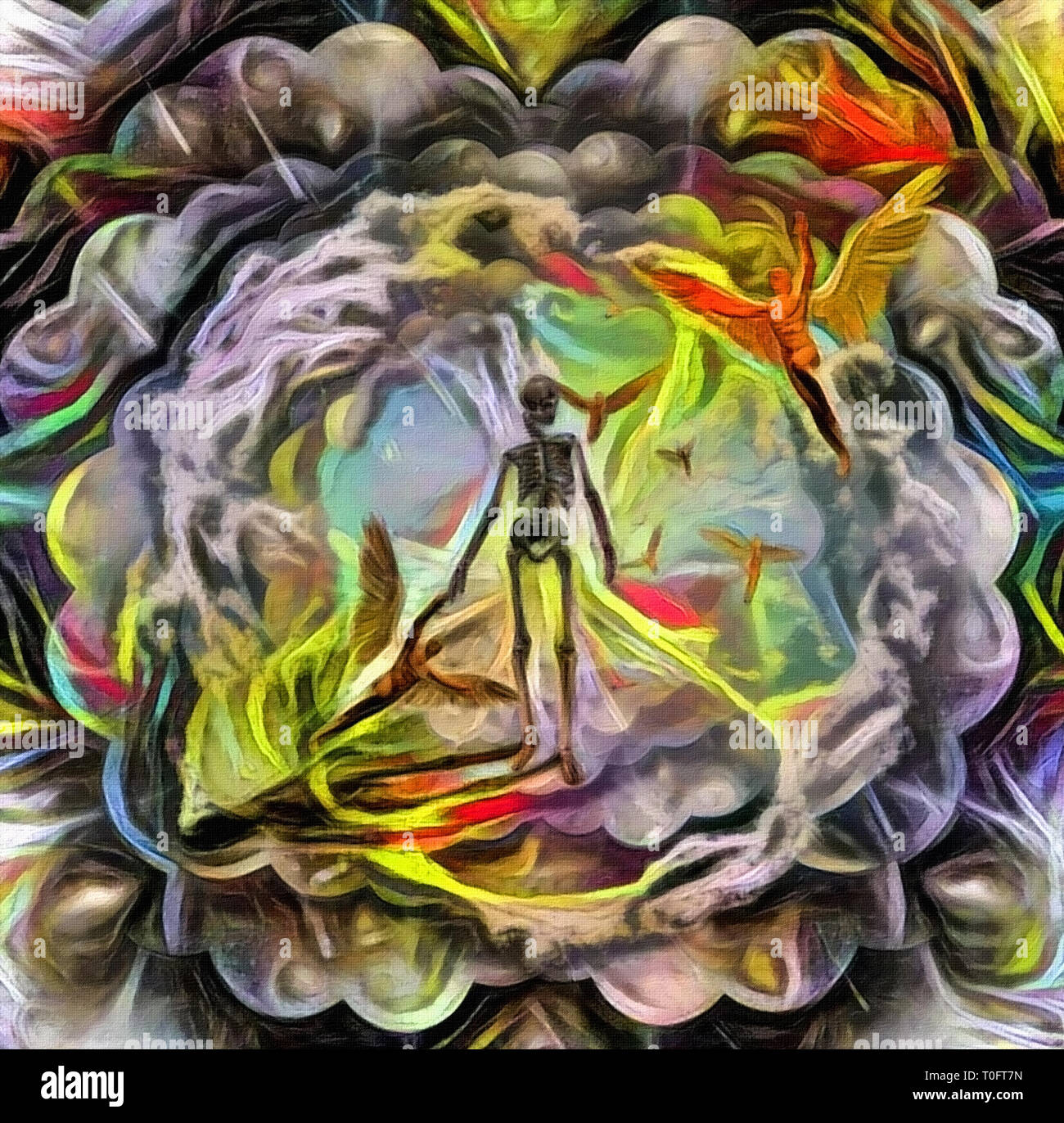 Angels and skeleton in vivid surreal scene. Life and Death Stock Photo ...