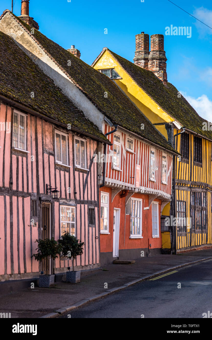 Half-timbered medieval cottages, Water Street, Lavenham, Suffolk ...