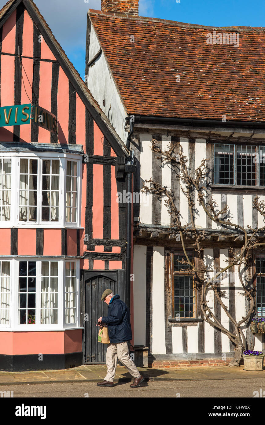 Picturesque local shops on the Market Square Lavenham Suffolk England ...