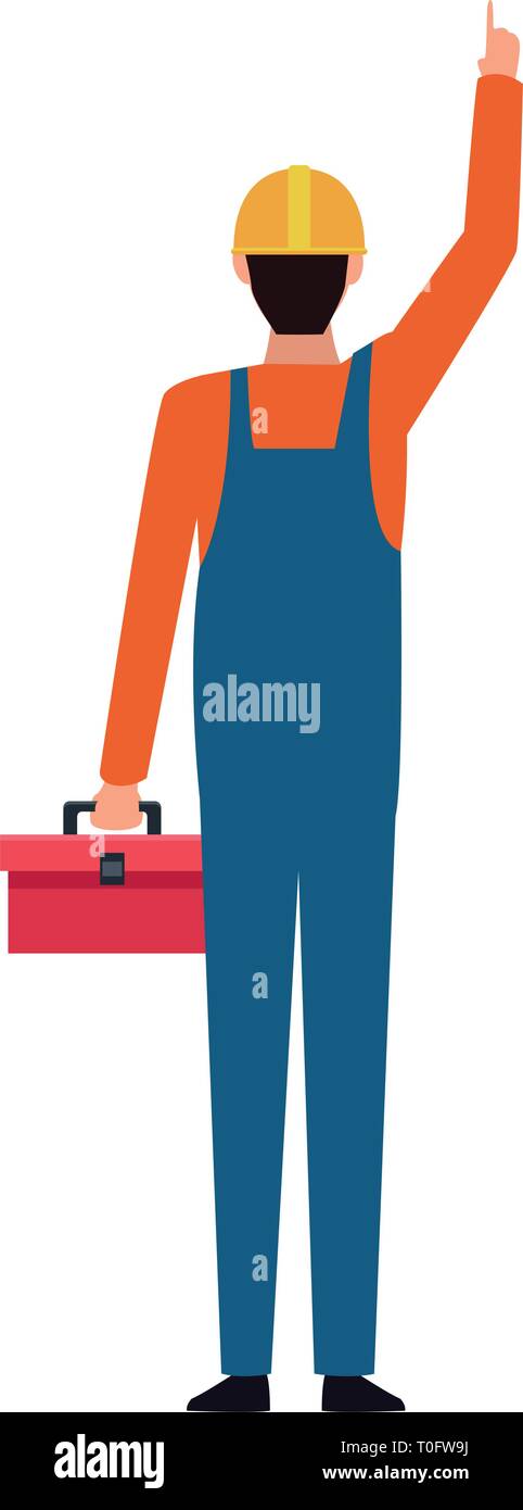 Construction worker with toolbox backward colorful Stock Vector Image ...