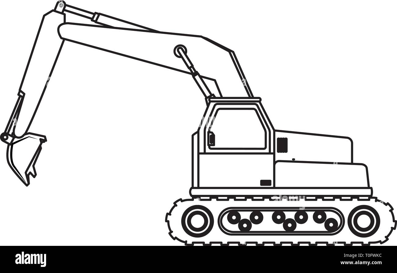 Black And White Backhoe Clipart