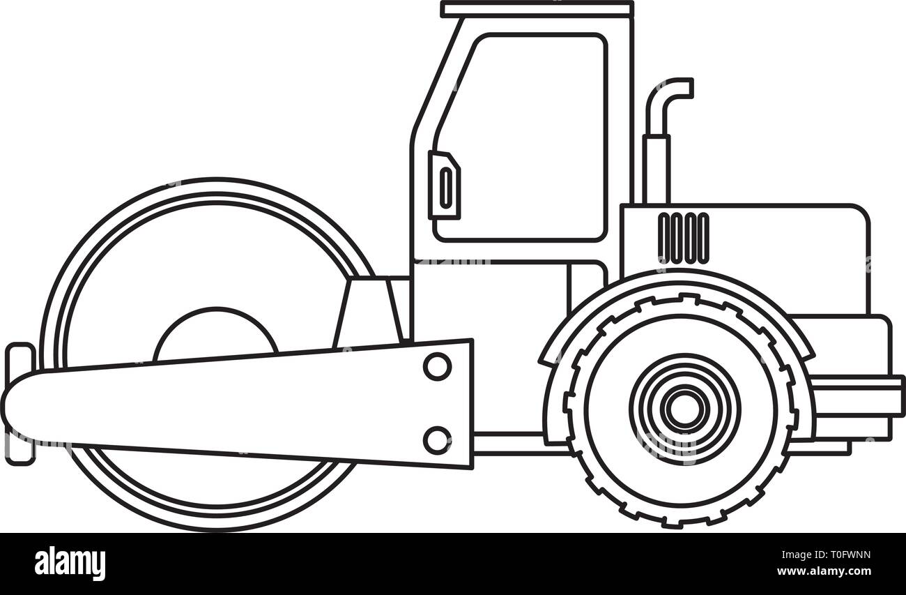 Construction vehicle steamroller in black and white Stock Vector Image ...
