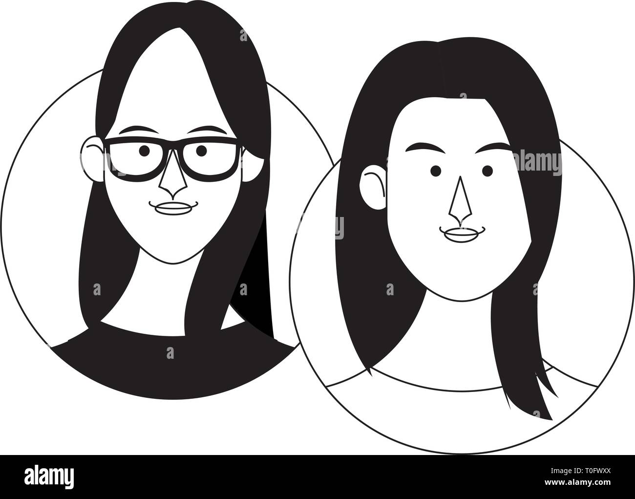 Women friends couple face in black and white Stock Vector Image & Art ...